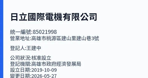 日立國際電機有限公司的照片-統編 85021998(高雄市) 公司登記資料與營業項目詳細圖表