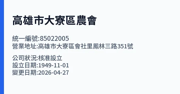 高雄市大寮區農會的照片-統編 85022005(高雄市) 公司登記資料與營業項目詳細圖表