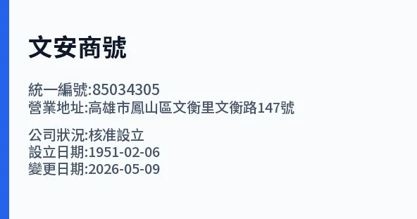 文安商號的照片-統編 85034305(高雄市) 公司登記資料與營業項目詳細圖表