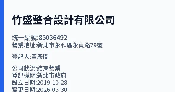 竹盛整合設計有限公司的照片-統編 85036492(新北市) 公司登記資料與營業項目詳細圖表
