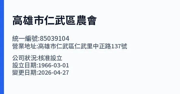 高雄市仁武區農會的照片-統編 85039104(高雄市) 公司登記資料與營業項目詳細圖表