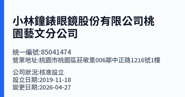 小林鐘錶眼鏡股份有限公司桃園藝文分公司的照片-統編 85041474(桃園市) 公司登記資料與營業項目詳細圖表