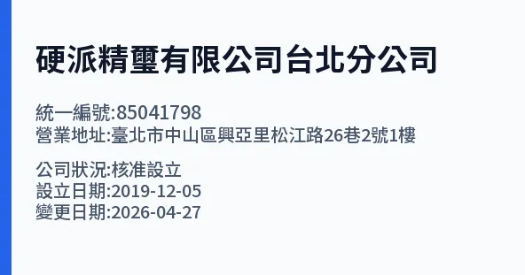 硬派精璽有限公司台北分公司的照片-統編 85041798(臺北市) 公司登記資料與營業項目詳細圖表