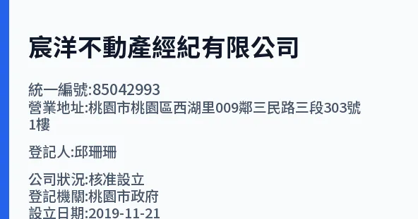 宸洋不動產經紀有限公司的照片-統編 85042993(桃園市) 公司登記資料與營業項目詳細圖表