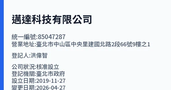 邁達科技有限公司的照片-統編 85047287(臺北市) 公司登記資料與營業項目詳細圖表