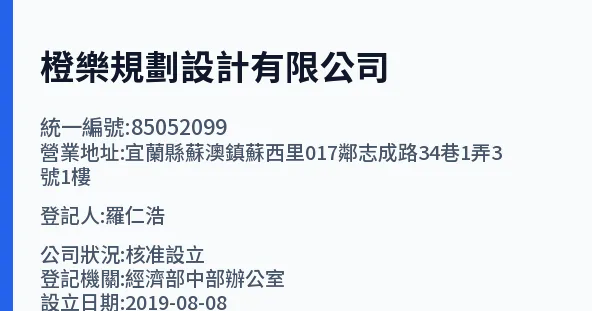 橙樂規劃設計有限公司的照片-統編 85052099(宜蘭縣) 公司登記資料與營業項目詳細圖表