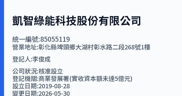 凱智綠能科技股份有限公司的照片-統編 85055119(彰化縣) 公司登記資料與營業項目詳細圖表