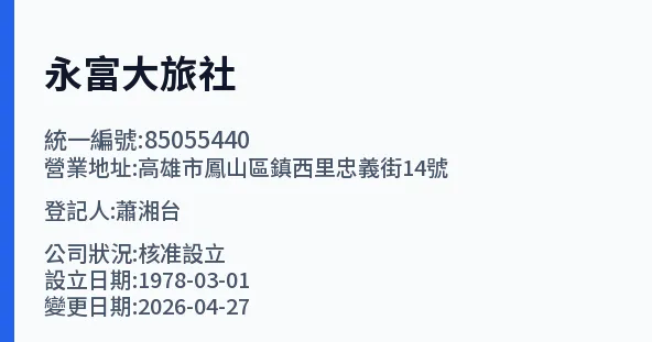 永富大旅社的照片-統編 85055440(高雄市) 公司登記資料與營業項目詳細圖表