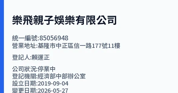 樂飛親子娛樂有限公司的照片-統編 85056948(基隆市) 公司登記資料與營業項目詳細圖表