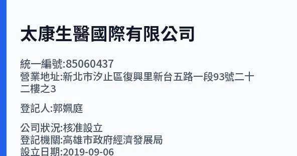 太康生醫國際有限公司的照片-統編 85060437(新北市) 公司登記資料與營業項目詳細圖表