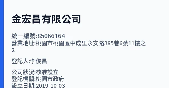 金宏昌有限公司的照片-統編 85066164(桃園市) 公司登記資料與營業項目詳細圖表