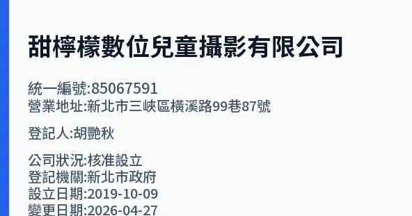 甜檸檬數位兒童攝影有限公司的照片-統編 85067591(新北市) 公司登記資料與營業項目詳細圖表