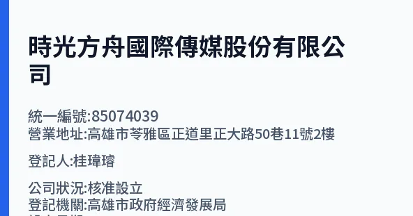 時光方舟國際傳媒股份有限公司的照片-統編 85074039(高雄市) 公司登記資料與營業項目詳細圖表