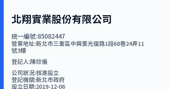 北翔實業股份有限公司的照片-統編 85082447(新北市) 公司登記資料與營業項目詳細圖表