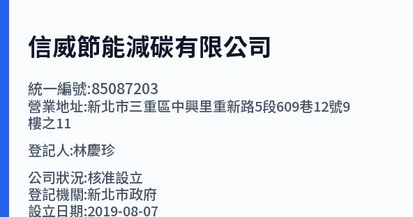 信威節能減碳有限公司的照片-統編 85087203(新北市) 公司登記資料與營業項目詳細圖表