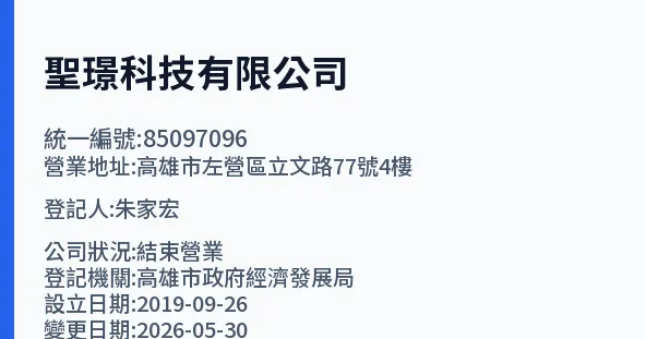 聖璟科技有限公司的照片-統編 85097096(高雄市) 公司登記資料與營業項目詳細圖表