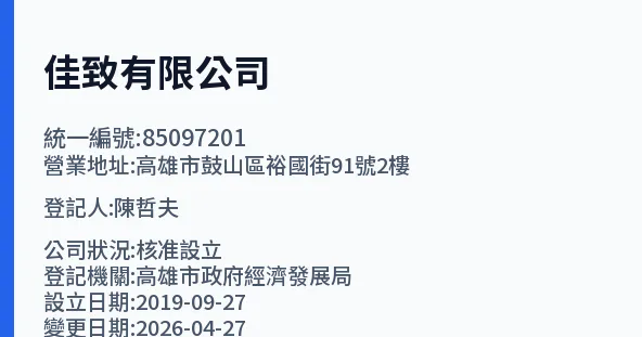 佳致有限公司的照片-統編 85097201(高雄市) 公司登記資料與營業項目詳細圖表
