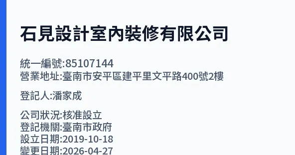 石見設計室內裝修有限公司的照片-統編 85107144(臺南市) 公司登記資料與營業項目詳細圖表
