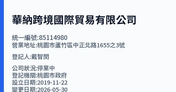 華納跨境國際貿易有限公司的照片-統編 85114980(桃園市) 公司登記資料與營業項目詳細圖表