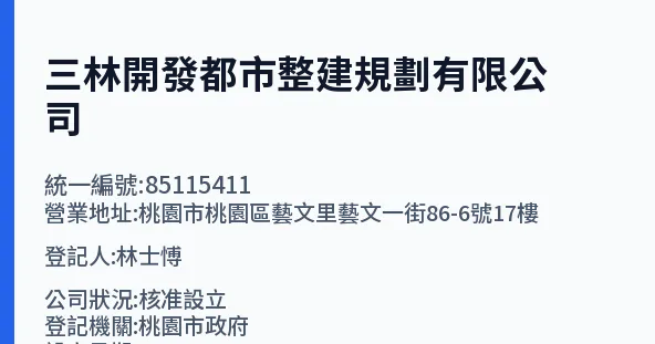 三林開發都市整建規劃有限公司的照片-統編 85115411(桃園市) 公司登記資料與營業項目詳細圖表