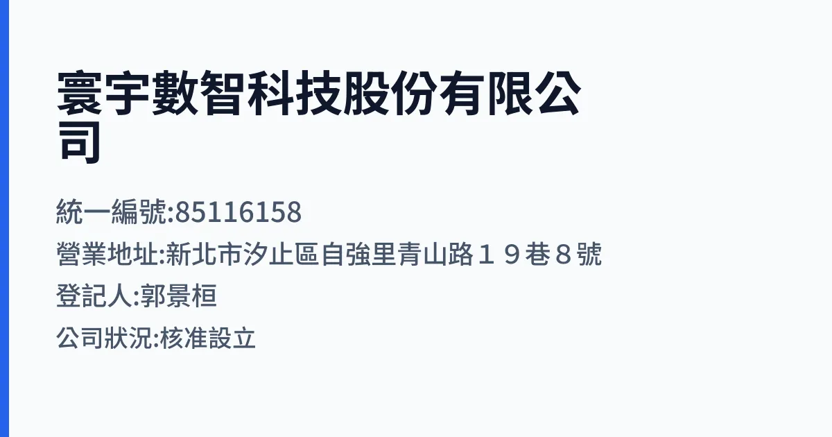 寰宇數智科技股份有限公司 - 統編 85116158（新北市） 公司登記資料與營業項目詳細圖表