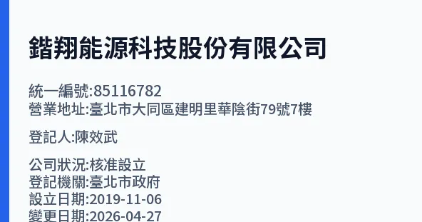 鍇翔能源科技股份有限公司的照片-統編 85116782(臺北市) 公司登記資料與營業項目詳細圖表