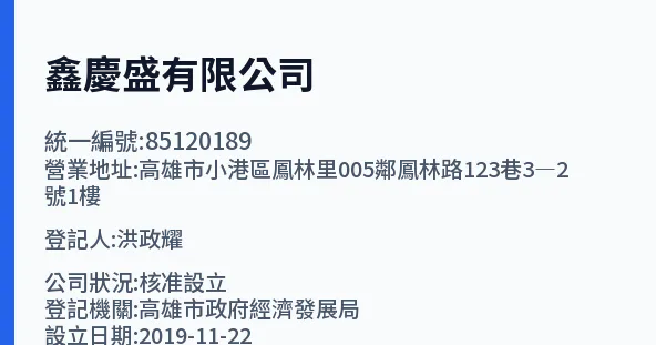 鑫慶盛有限公司的照片-統編 85120189(高雄市) 公司登記資料與營業項目詳細圖表