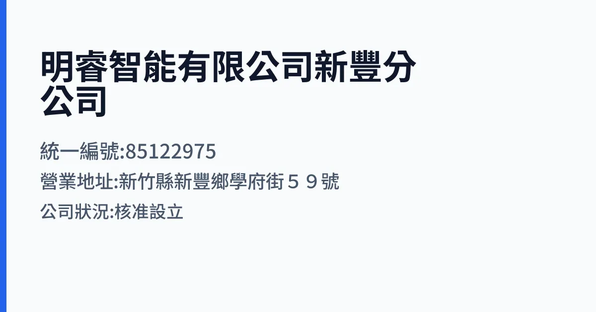 明睿智能有限公司新豐分公司 - 統編 85122975(新竹縣) 公司登記資料與營業項目詳細圖表
