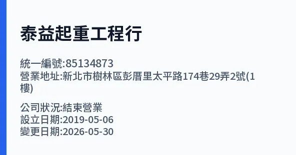 泰益起重工程行的照片-統編 85134873(新北市) 公司登記資料與營業項目詳細圖表