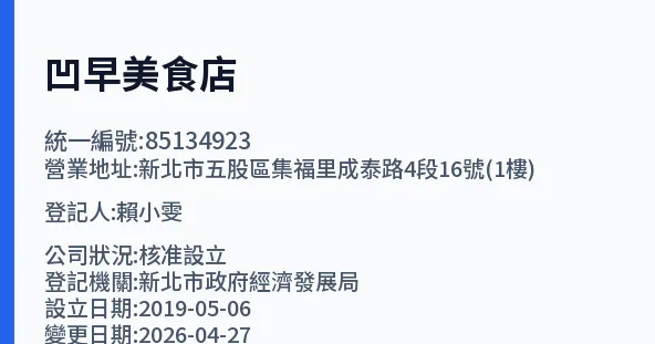 凹早美食店的照片-統編 85134923(新北市) 公司登記資料與營業項目詳細圖表