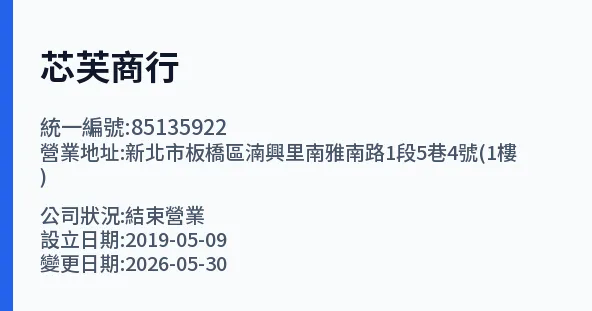 芯芙商行的照片-統編 85135922(新北市) 公司登記資料與營業項目詳細圖表