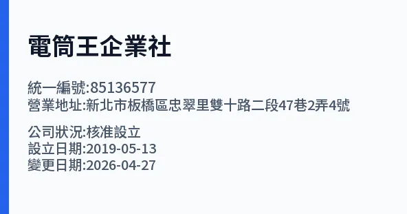 電筒王企業社的照片-統編 85136577(新北市) 公司登記資料與營業項目詳細圖表