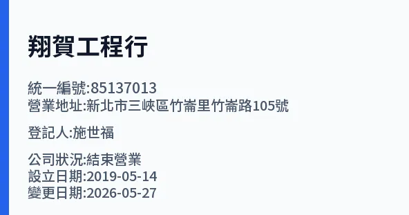 翔賀工程行的照片-統編 85137013(新北市) 公司登記資料與營業項目詳細圖表