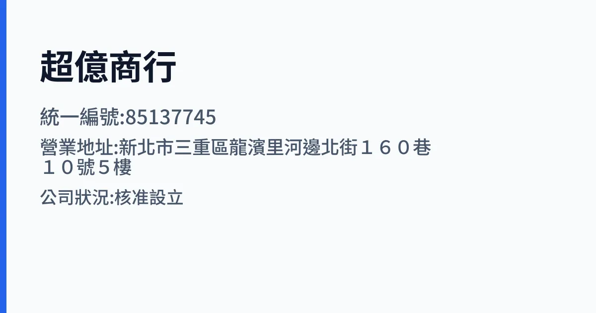 超億商行 - 統編 85137745(新北市) 公司登記資料與營業項目詳細圖表