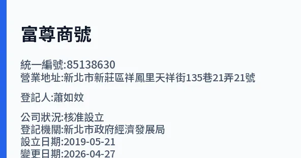 富尊商號的照片-統編 85138630(新北市) 公司登記資料與營業項目詳細圖表