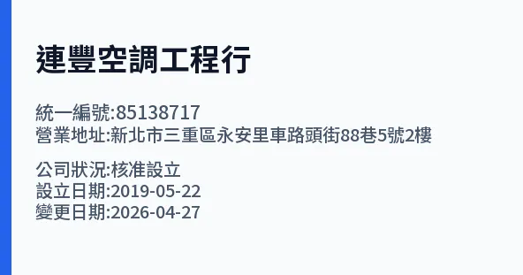連豐空調工程行的照片-統編 85138717(新北市) 公司登記資料與營業項目詳細圖表