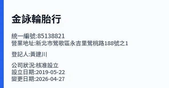 金詠輪胎行的照片-統編 85138821(新北市) 公司登記資料與營業項目詳細圖表