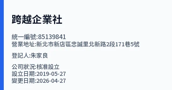 跨越企業社的照片-統編 85139841(新北市) 公司登記資料與營業項目詳細圖表