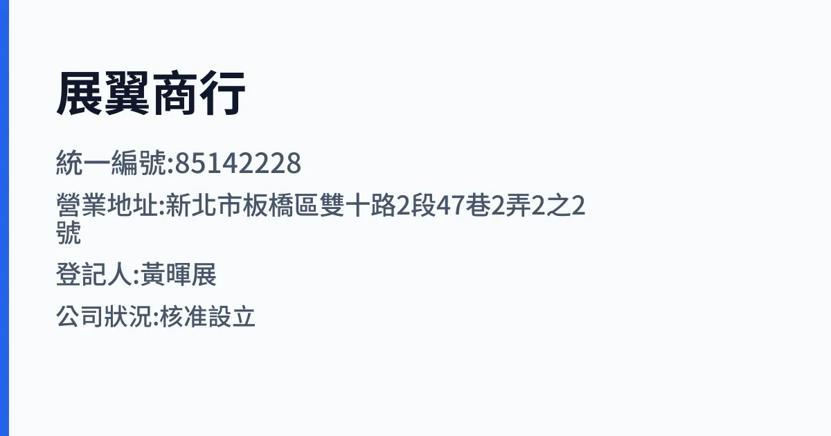 展翼商行 - 統編 85142228(新北市) 公司登記資料與營業項目詳細圖表