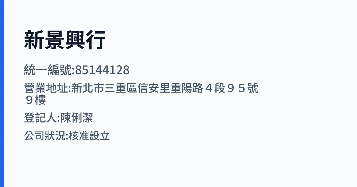 新景興行 - 統編 85144128(新北市) 公司登記資料與營業項目詳細圖表