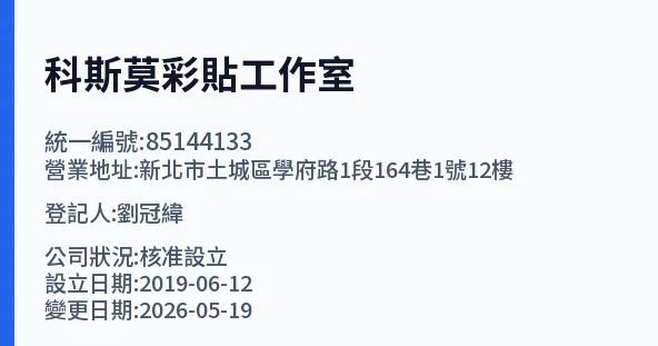 科斯莫彩貼工作室的照片-統編 85144133(新北市) 公司登記資料與營業項目詳細圖表