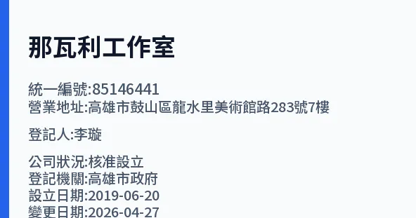那瓦利工作室的照片-統編 85146441(高雄市) 公司登記資料與營業項目詳細圖表