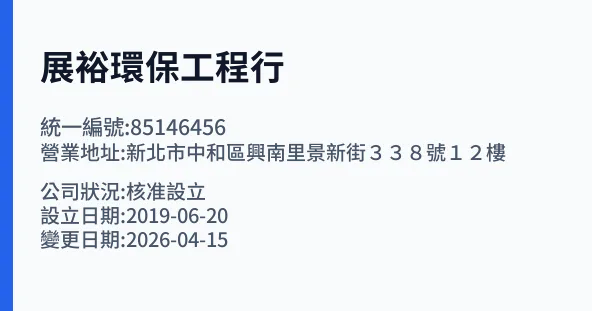 展裕環保工程行的照片-統編 85146456(新北市) 公司登記資料與營業項目詳細圖表