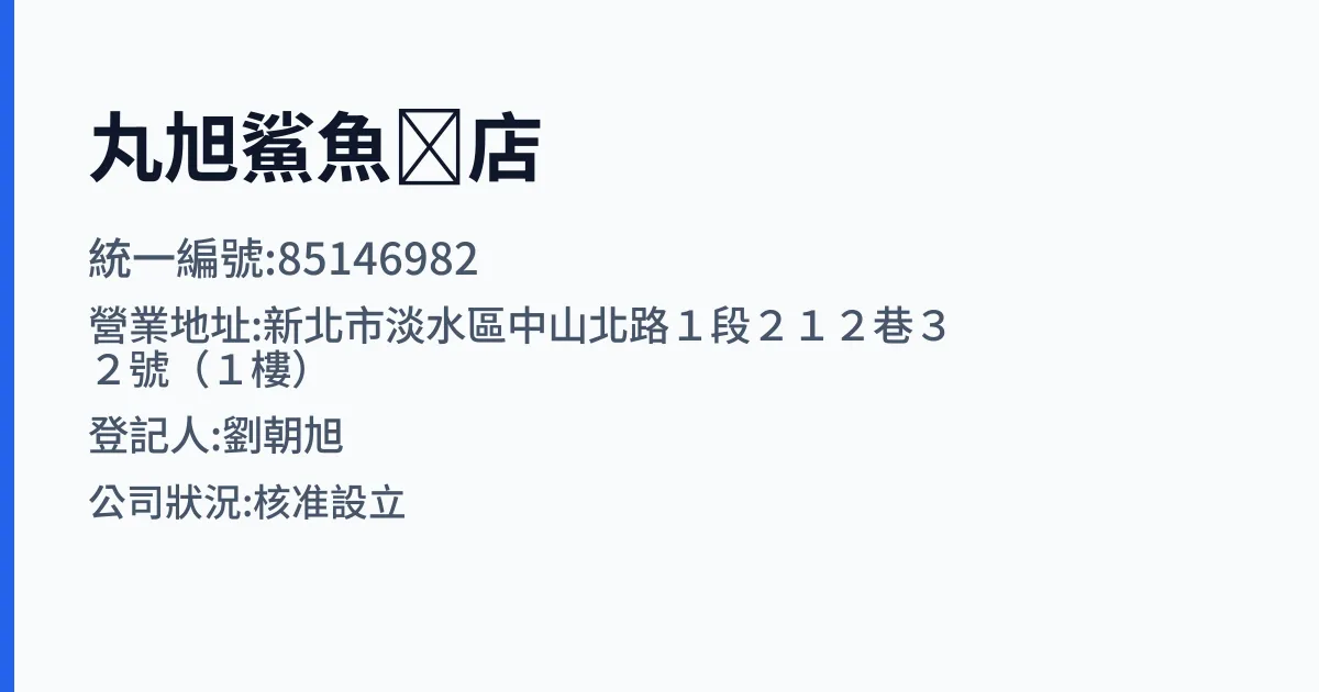 丸旭鯊魚焿店 - 統編 85146982(新北市) 公司登記資料與營業項目詳細圖表