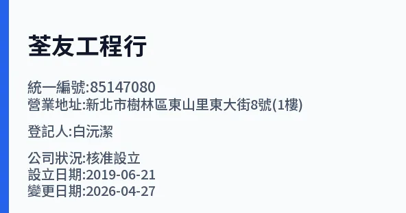 荃友工程行的照片-統編 85147080(新北市) 公司登記資料與營業項目詳細圖表