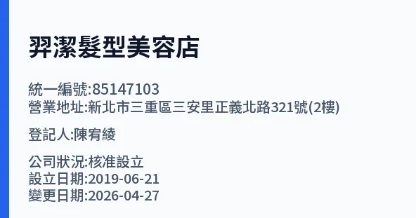 羿潔髮型美容店的照片-統編 85147103(新北市) 公司登記資料與營業項目詳細圖表