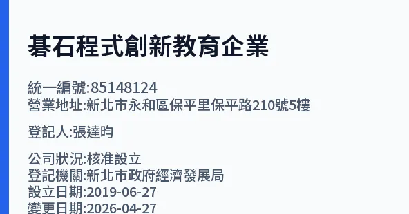 碁石程式創新教育企業的照片-統編 85148124(新北市) 公司登記資料與營業項目詳細圖表