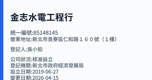 金志水電工程行的照片-統編 85148145(新北市) 公司登記資料與營業項目詳細圖表