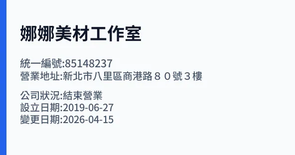 娜娜美材工作室的照片-統編 85148237(新北市) 公司登記資料與營業項目詳細圖表
