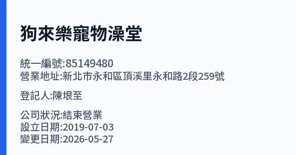 狗來樂寵物澡堂的照片-統編 85149480(新北市) 公司登記資料與營業項目詳細圖表